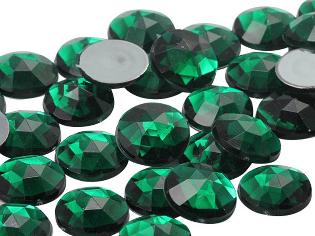 Green Emerald Flat Back Round Acrylic Rhinestones Plastic Circle Gems ...