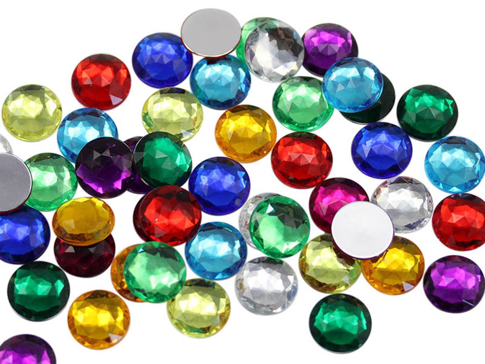 Blue Aqua Light Flat Back Round Acrylic Rhinestones Plastic Circle Gems ...