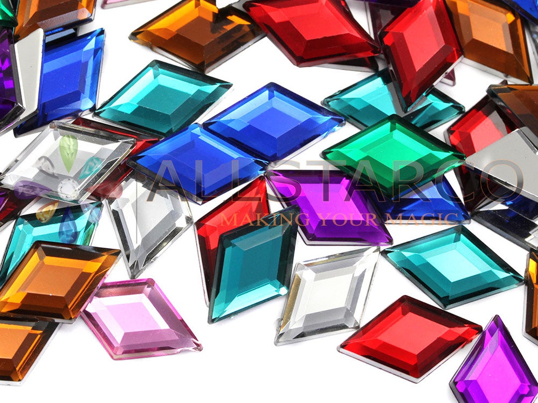18x11mm Assorted Colors Mix Flat Back Acrylic Diamond Jewels ...