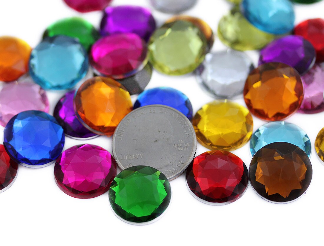 Assorted Colors Round Jewels Craft Gemstones Flat Back Round Plastic ...