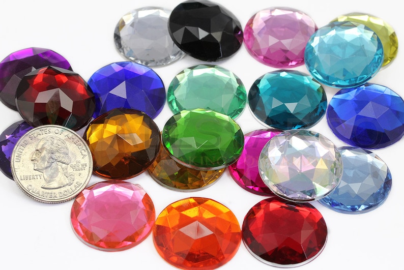 25mm Round Acrylic Jewels for Costume Making and Mosaic 1 Inch Flat ...