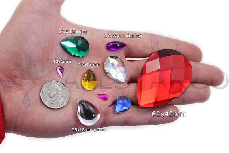 250PCS Red Ruby Acrylic Stick on Teardrop Rhinestones Self Adhesive ...
