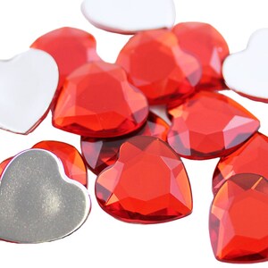 Extra Large Red Ruby Flat Back Heart Acrylic Jewels Plastic Rhinestones ...