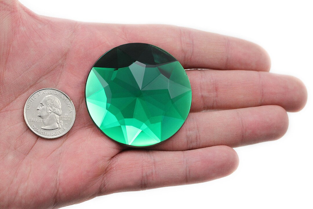 Large Green Emerald H106 Flat Back Round Acrylic Rhinestones Plastic ...