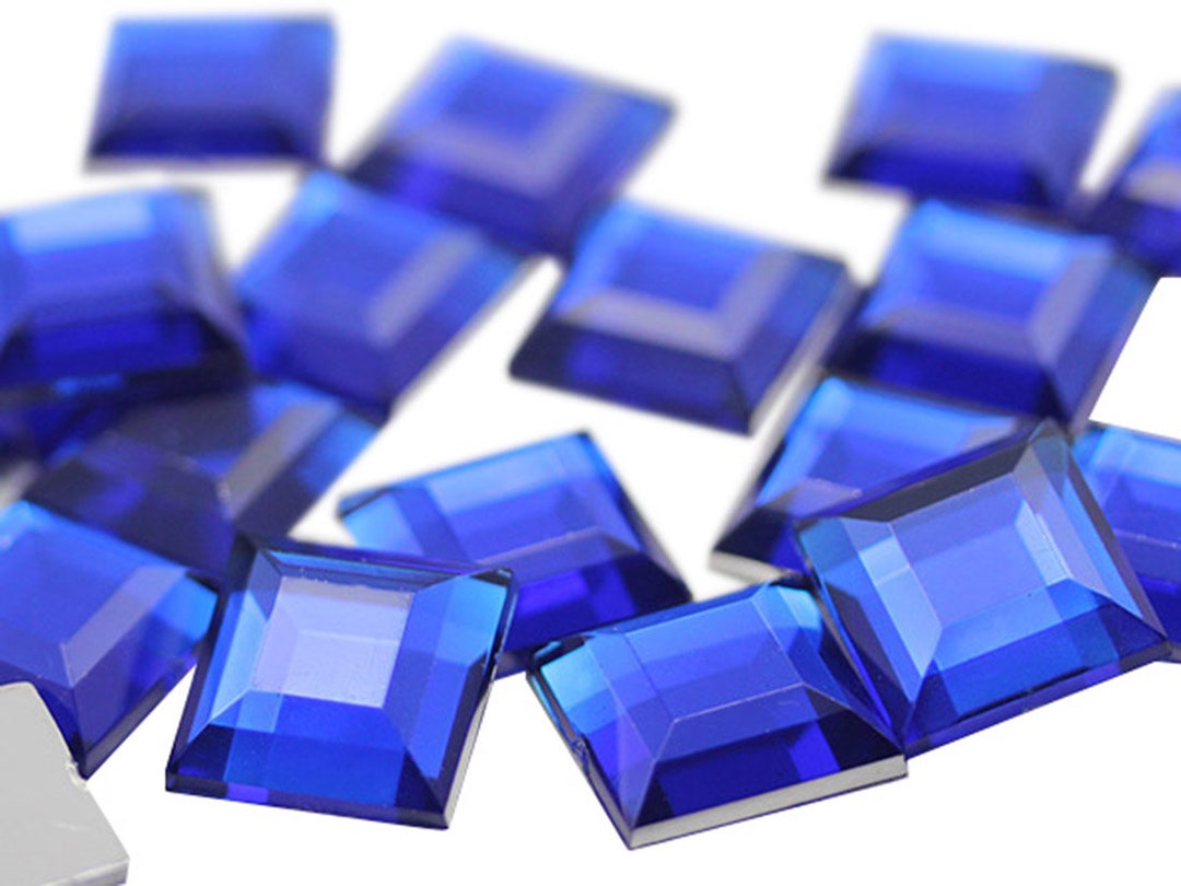 Blue Sapphire Flat Back Square Rhinestones Acrylic Jewels Plastic Craft ...