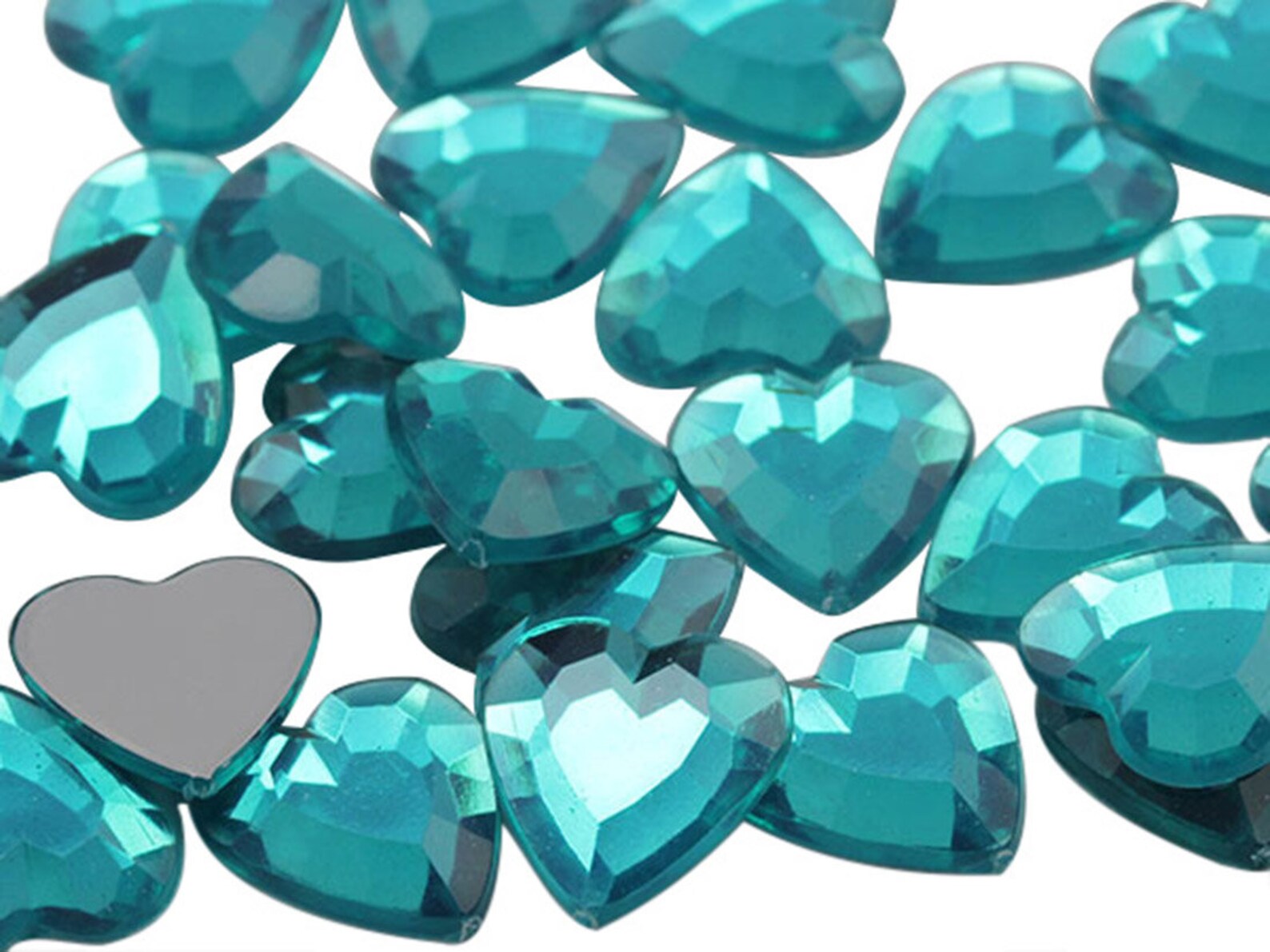 Blue Aqua Flat Back Heart Acrylic Jewels Plastic Rhinestones ...