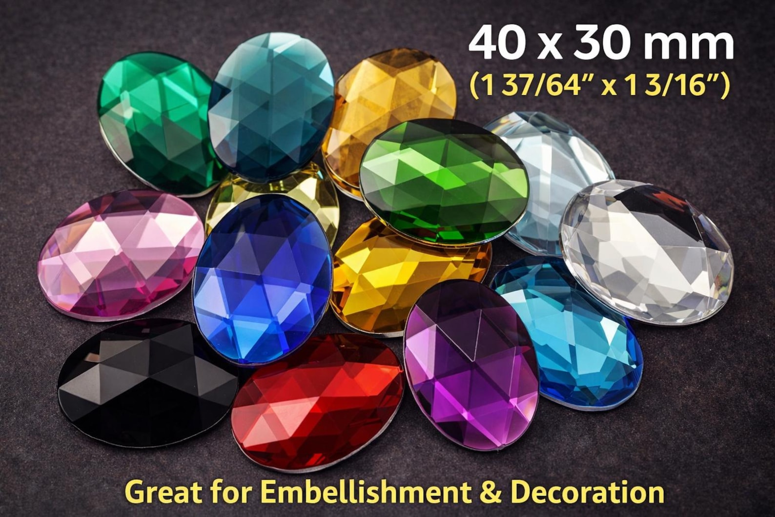 4PCS 40x30mm Large Flat Back Acrylic Oval Jewels Cosplay Embellishments ...