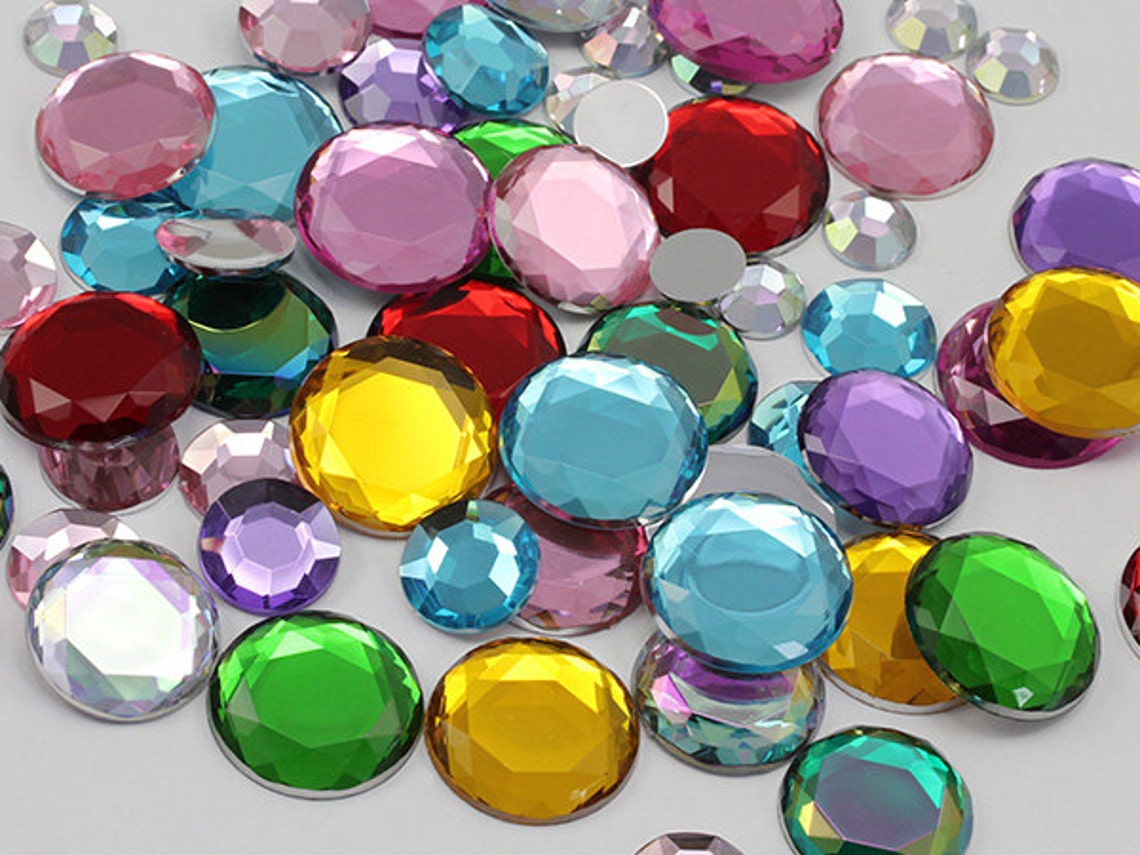 Assorted Colors Acrylic Rhinestones High Quality Flat Back Round ...