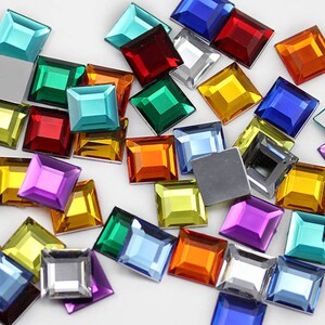 Assorted Colors Flat Back Square Acrylic Jewels Plastic Rhinestones ...