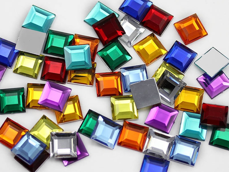 Assorted Colors Flat Back Square Acrylic Jewels Plastic Rhinestones ...