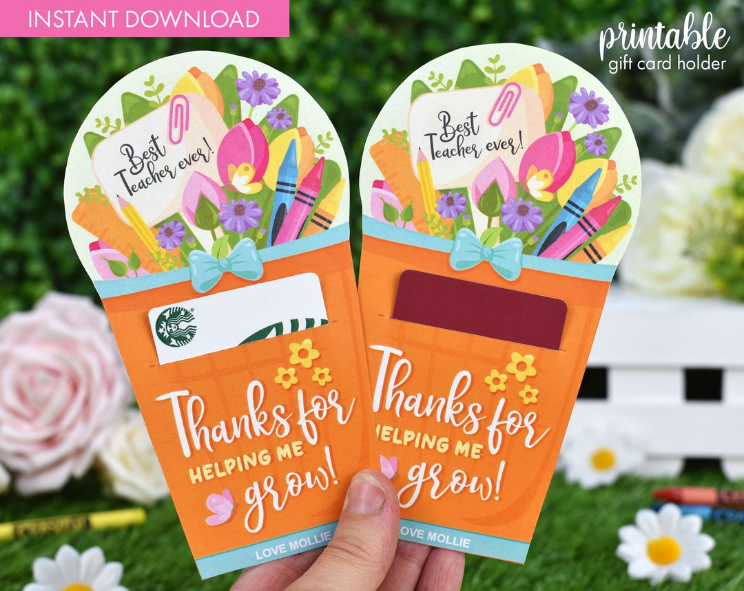 Gift Card Thank You Gift Printable | Gift Card Holder Teacher Gift ...