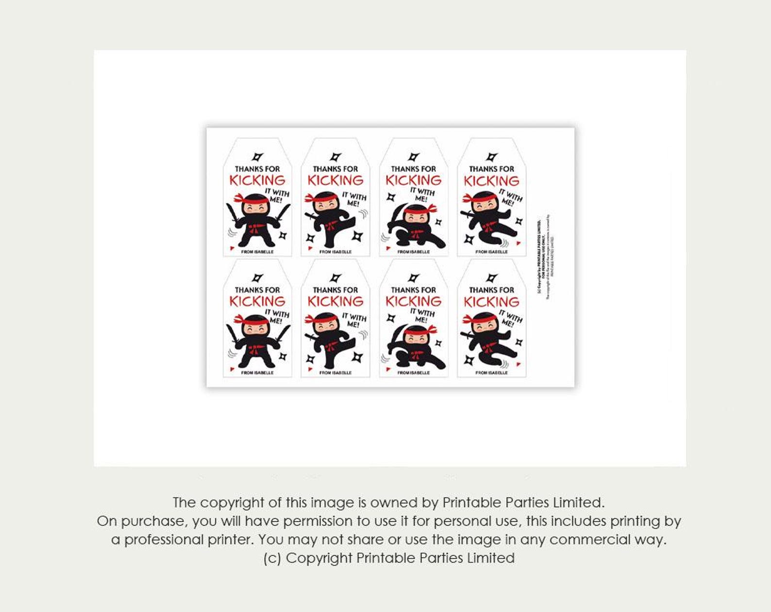 Printable Ninja Party Favor Tags: Personalized Birthday Loot Bag Labels ...