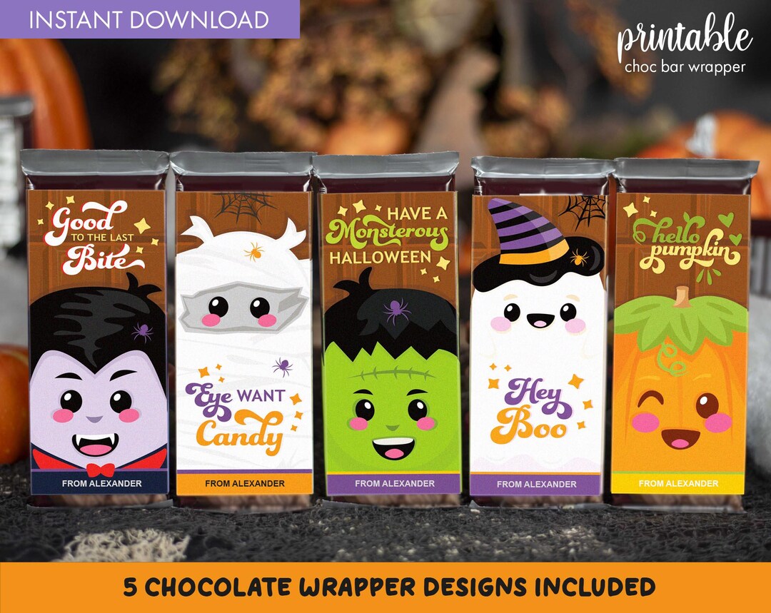 Printable Halloween Chocolate Bar Wrapper 5 Designs Halloween Gift Gift ...