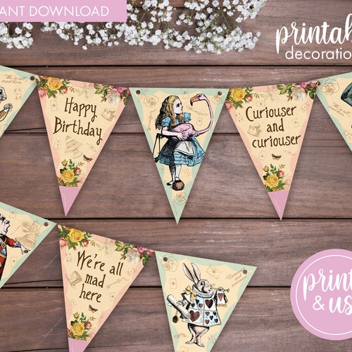 Alice in Wonderland Decoration Bunting Printable Decorations - Etsy