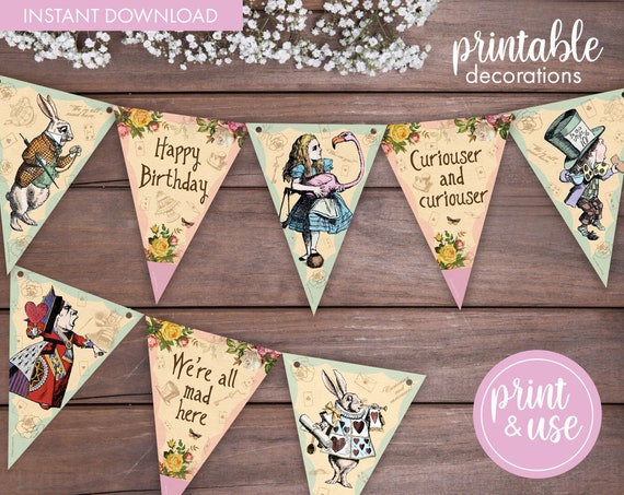 Vintage Alice in Wonderland Bunting | Alice in Wonderland Decor ...