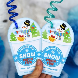 Christmas Crazy Straw Tag Holder: Snow Globe Classroom Gift (digital ...