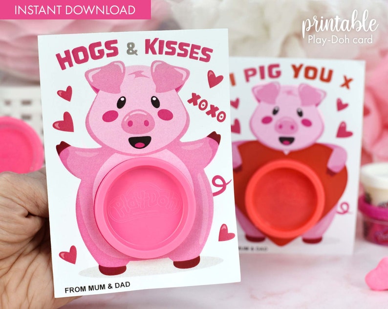 Pig Valentine's Day Cards for Play-doh: Printable Classroom Gift (PDF ...