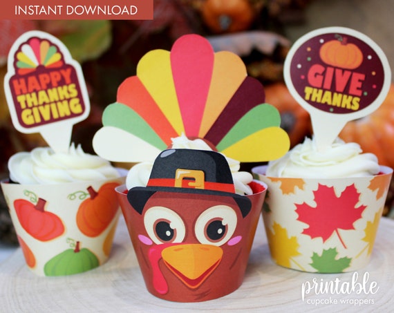 Printable Thanksgiving Cupcake Wrappers | Thanksgiving Cake Wraps ...