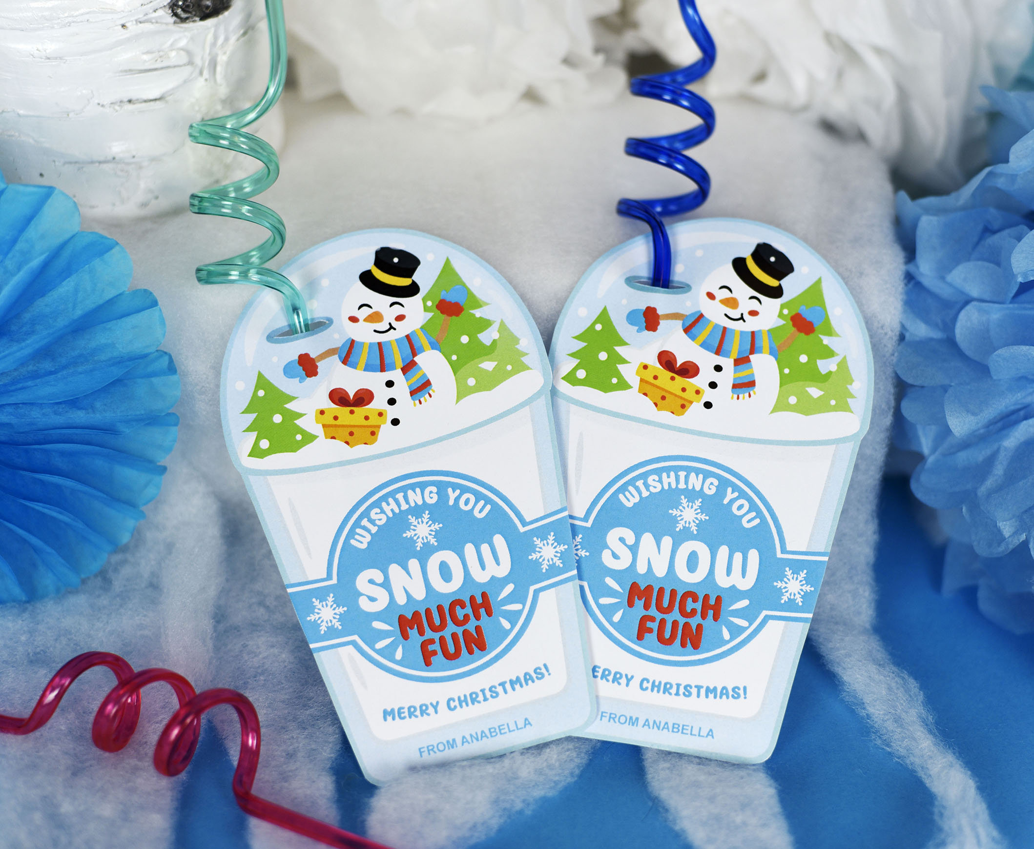 Christmas Crazy Straw Tag Holder: Snow Globe Classroom Gift (digital ...