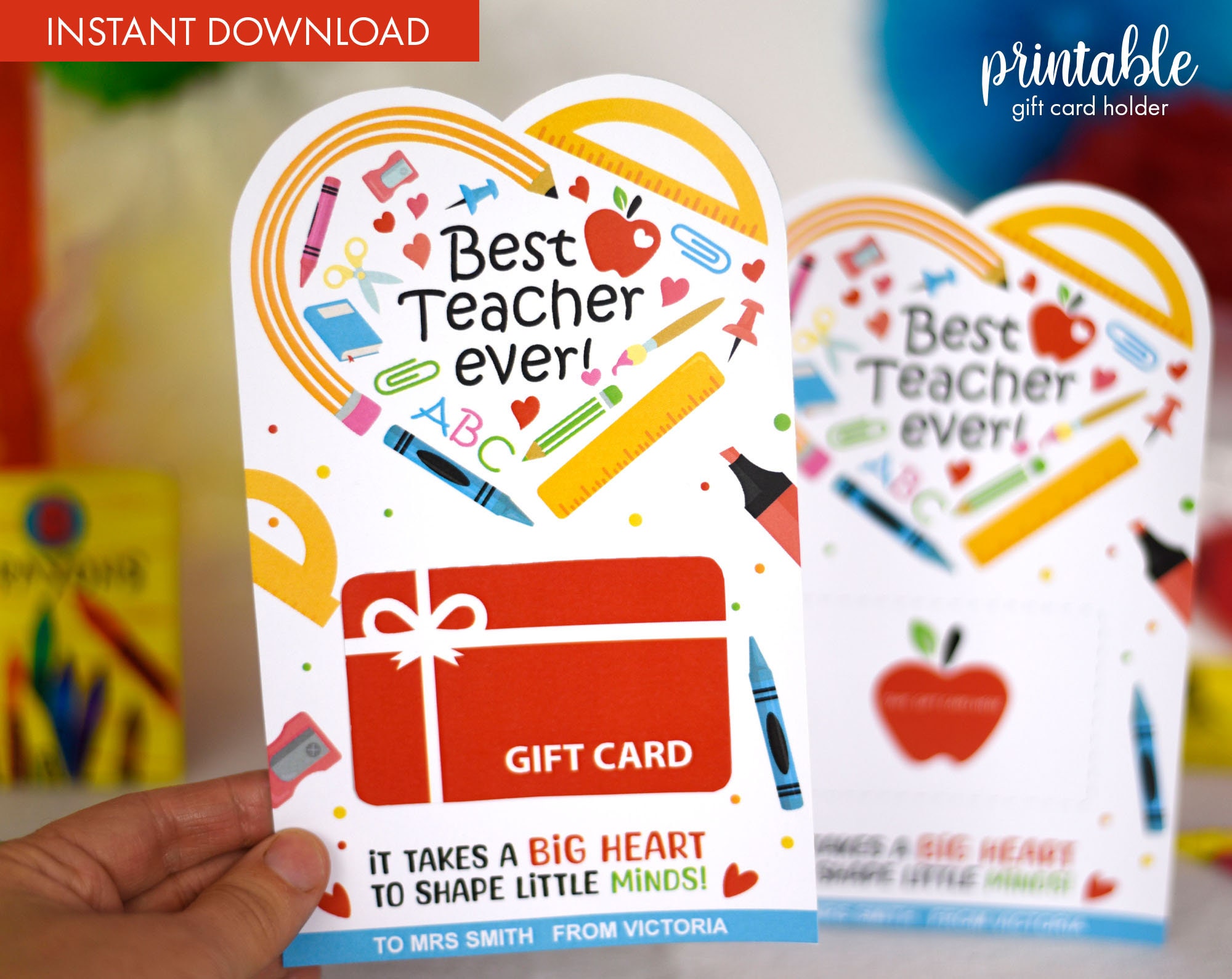 Printable Teacher Appreciation Gift Card Holder: Heart Design (PDF ...
