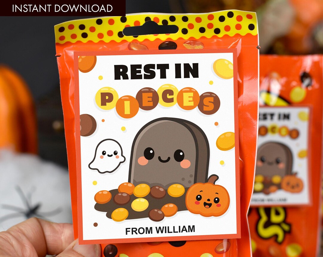 Printable Halloween Candy Tag: Rest in Pieces Chocolate (PDF Download ...