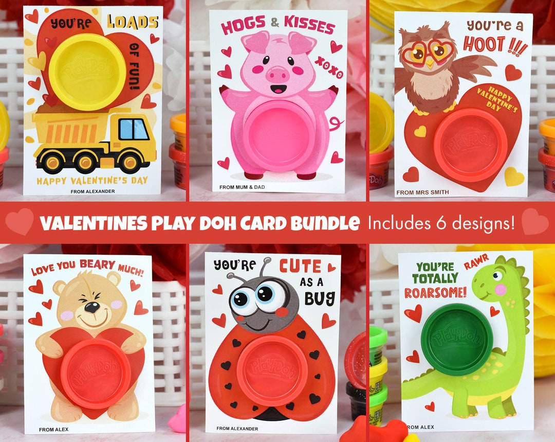 Play Dough Valentines Cards: Printable Classmate Gift, 6 Designs (PDF ...