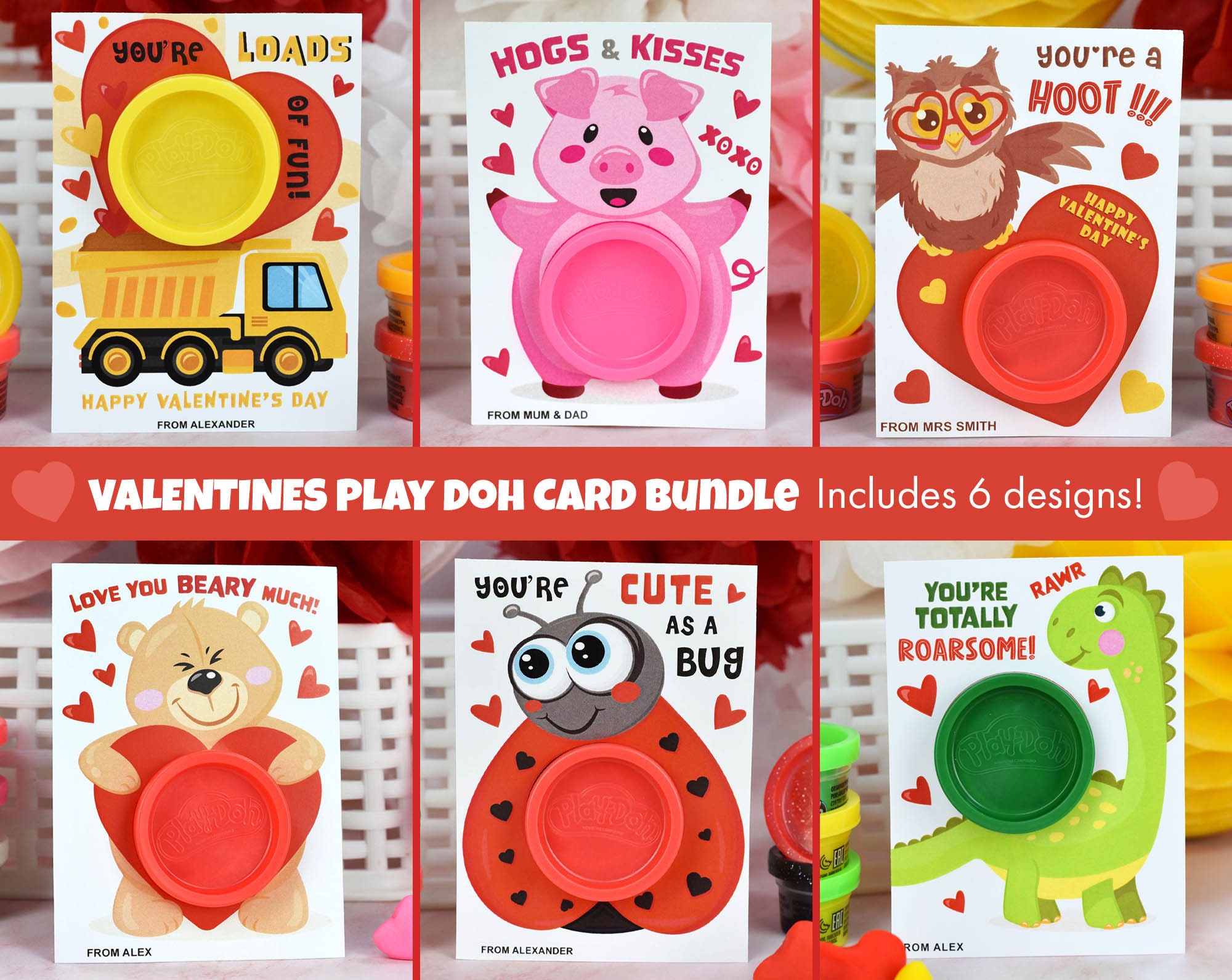 Play Dough Valentines Cards: Printable Classmate Gift, 6 Designs (PDF ...