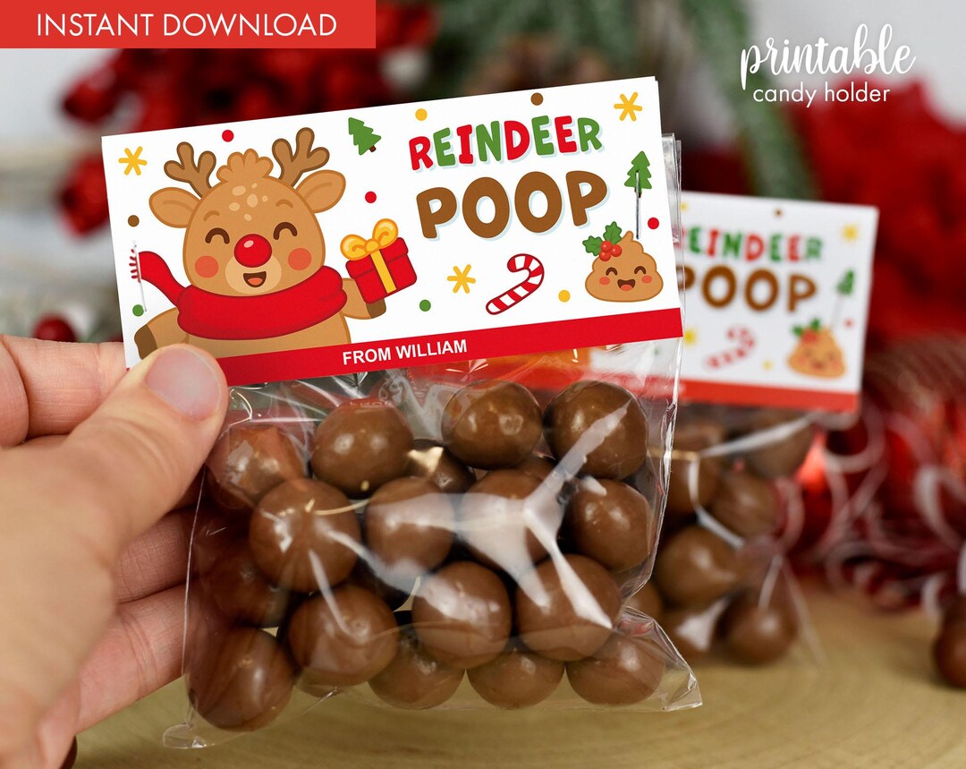 Rudolph Poop Treat Bag Topper • Reindeer Poop Printable • Christmas ...