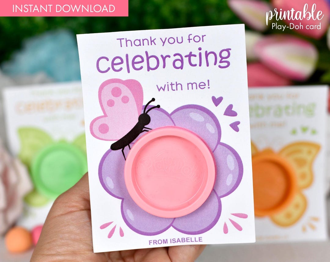 Printable Butterfly Birthday Party Play-dough Gift Card Favor | Non ...