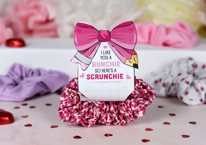 Printable Kids Valentines Scrunchie Holder: Pink Bow Gift (PDF & PNG ...