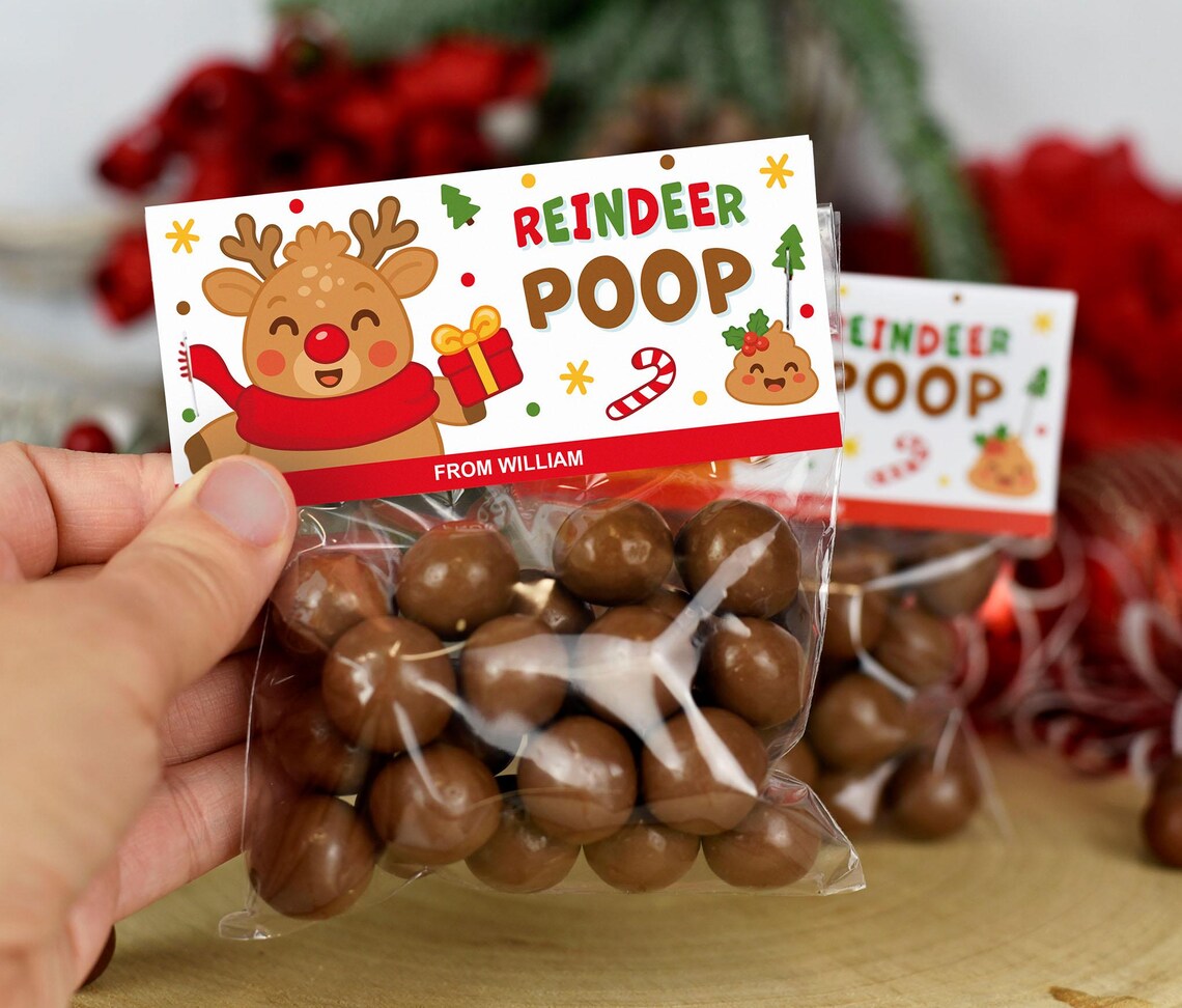 Rudolph Poop Treat Bag Topper • Reindeer Poop Printable • Christmas ...