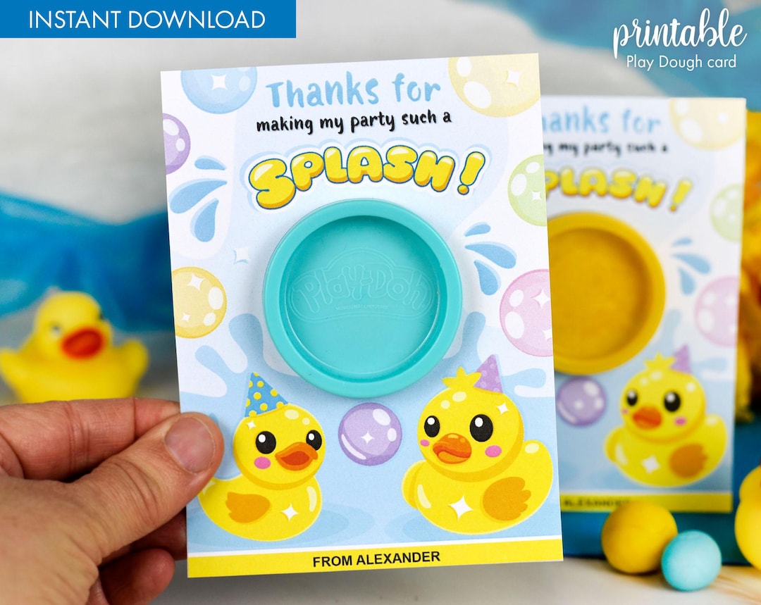 Printable Rubber Duck Birthday Party Play Dough Gift Card Favor | Non ...