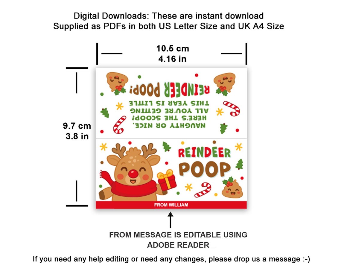 Rudolph Poop Treat Bag Topper • Reindeer Poop Printable • Christmas ...