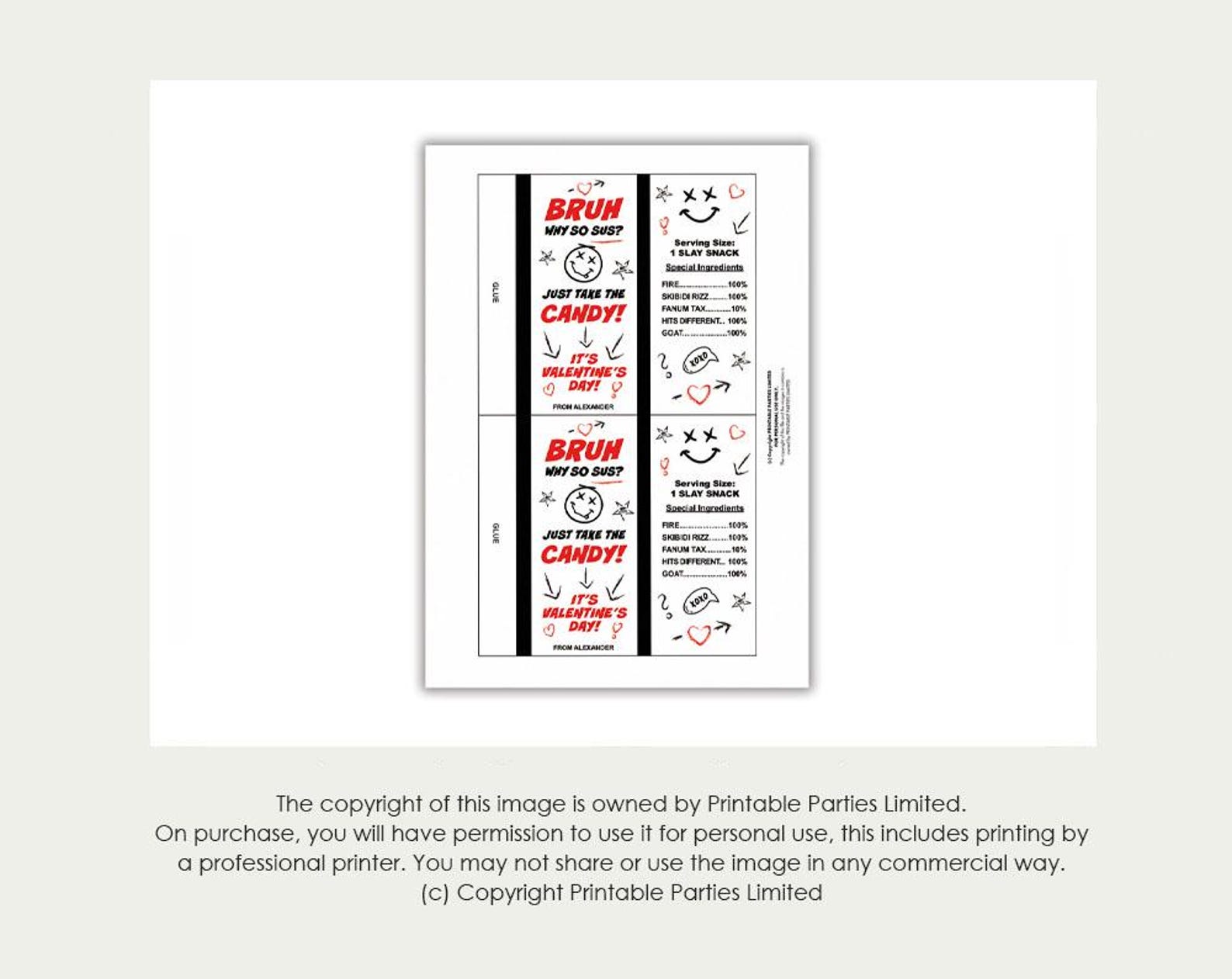 Printable Valentines Candy Bar Wrapper: Bruh Classroom Gift (PDF) - Etsy