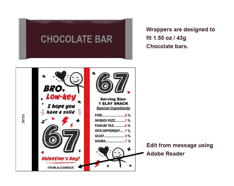 67 Valentine's Day Candy Bar Wrapper for Kids & Tweens Gen Alpha Slang ...
