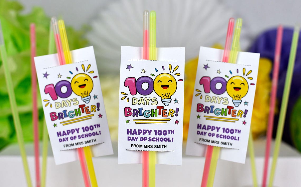 100 Days of School Gift: Glow Stick Holder Printable (PDF) - Etsy