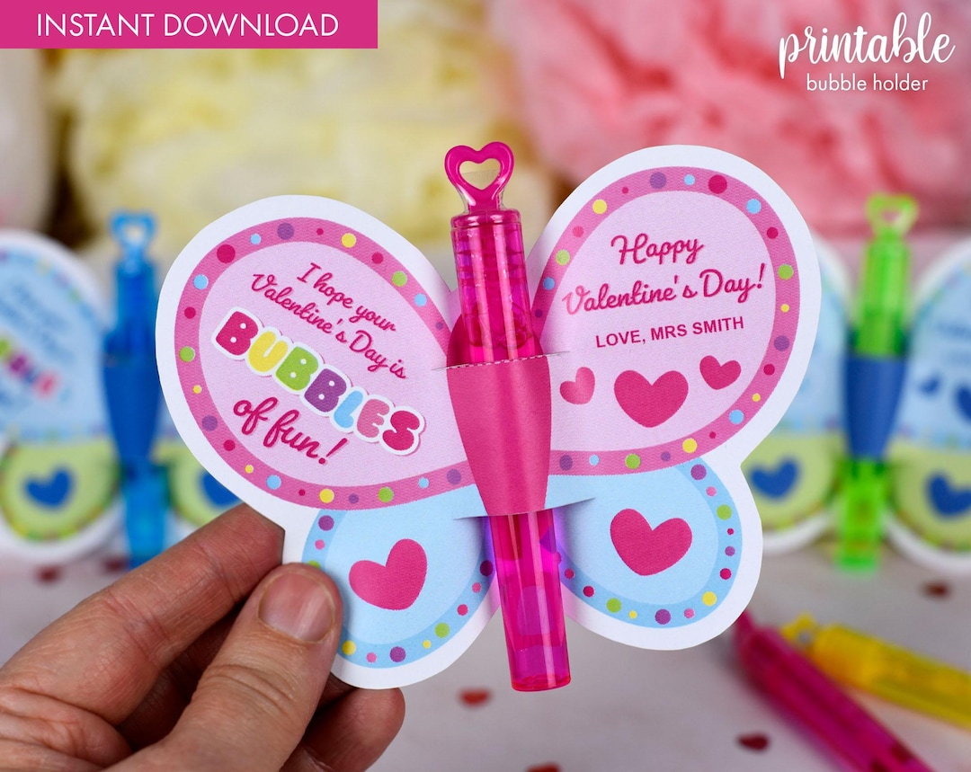 Butterfly Valentines Bubble Wand Tags: Printable Classroom Gift (PDF ...
