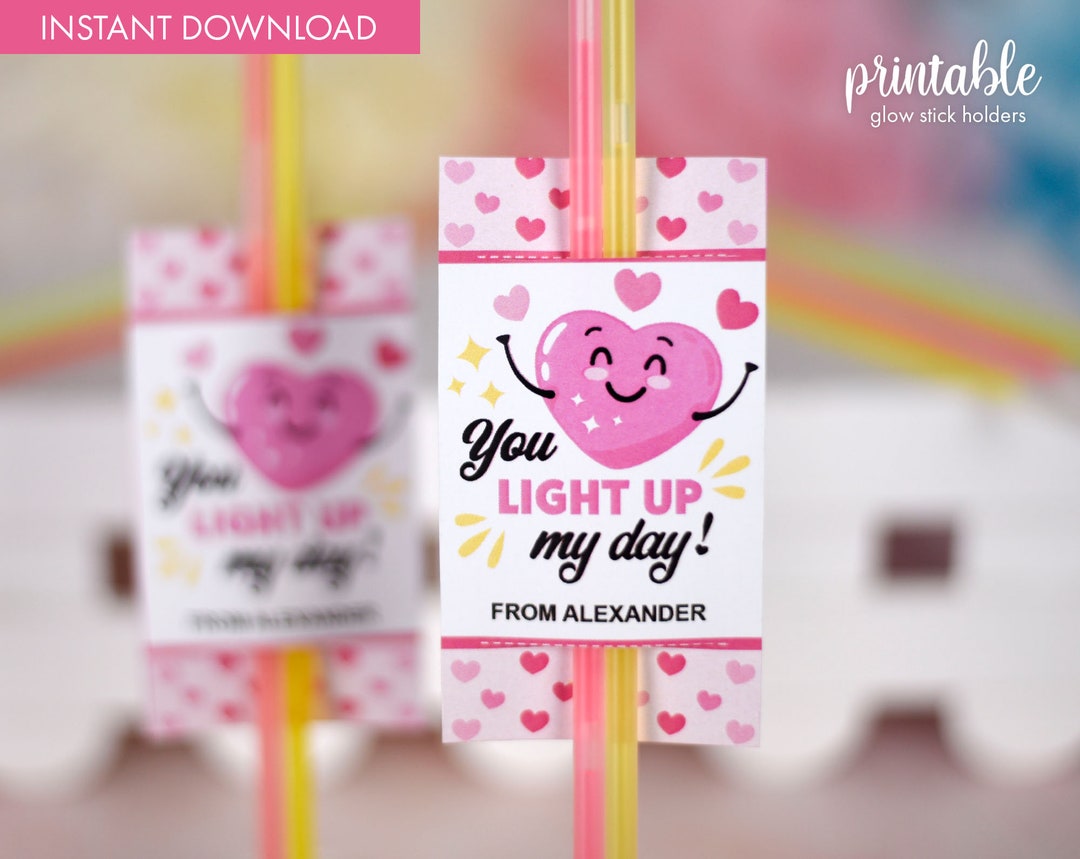 Printable Valentines Glow Stick Tags Class Mates Gift Cute Glow Stick ...