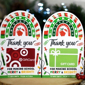 Printable Christmas Gift Card Holder for Teachers | Christmas Gift Card ...