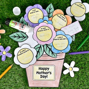 Printable Mother's Day Flower Craft for Kids | Color in Flower Card for ...