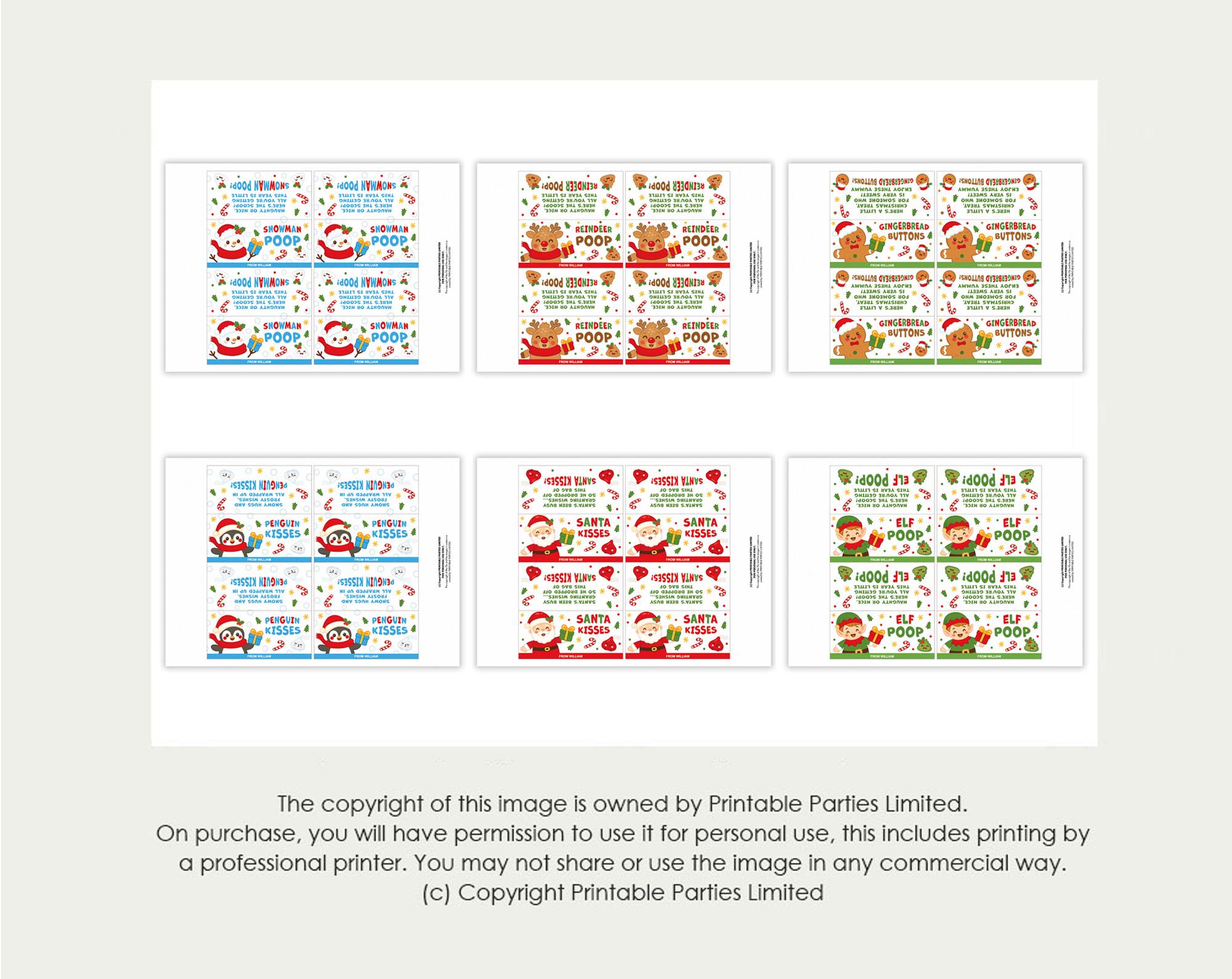 Christmas Treat Bag Toppers Set of 6 • Santa Kisses • Reindeer ...