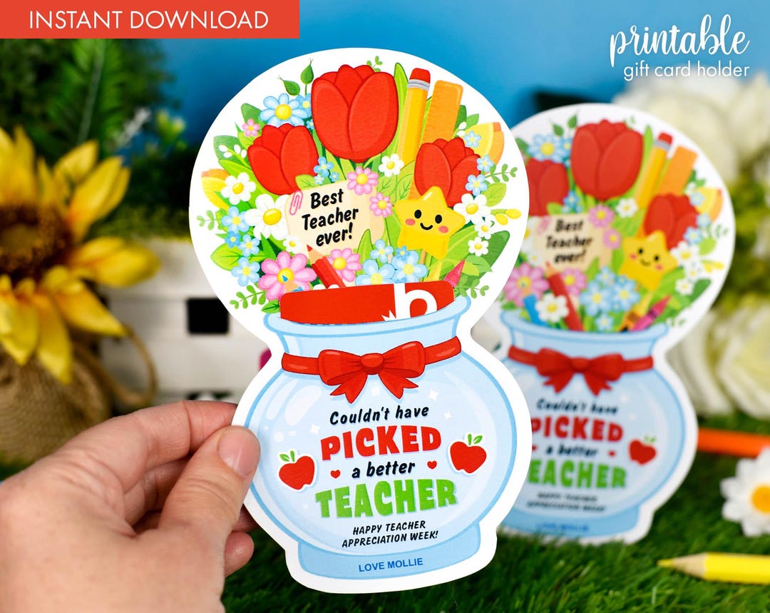 Printable Flower Teacher Appreciation Gift Card Holder–teacher Gift ...