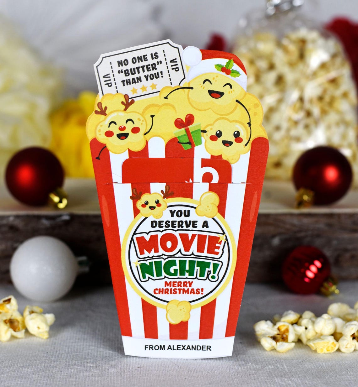 Christmas Movie Night Gift Card Holder: Printable Popcorn Thank You ...