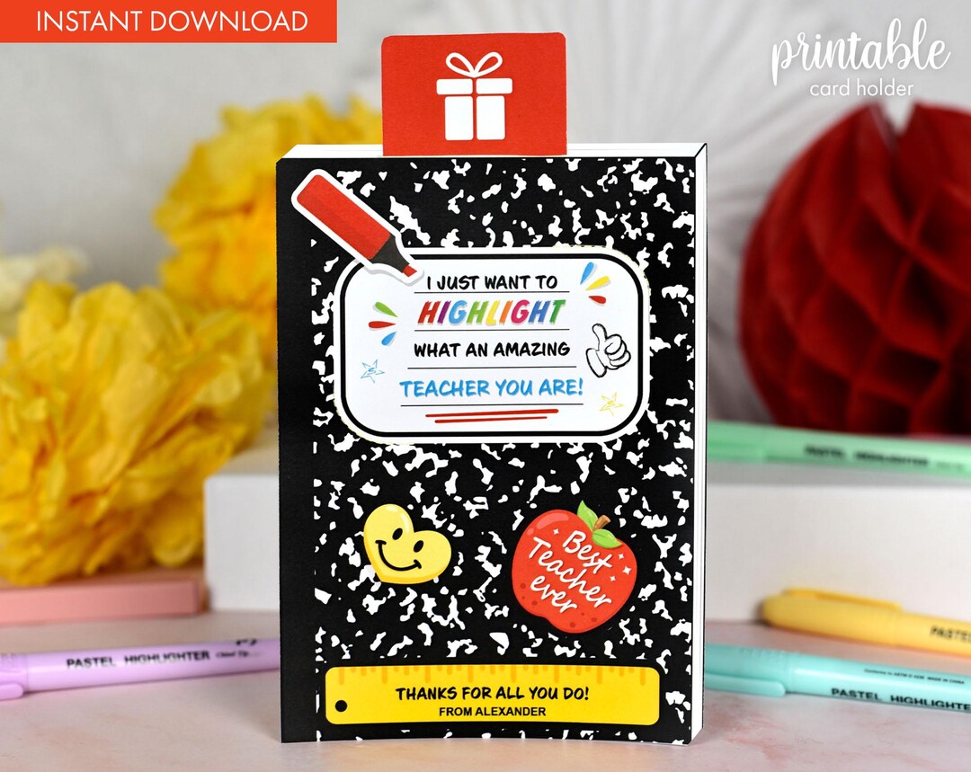 Printable Teacher Appreciation Gift Card Holder | Personalized Teacher ...