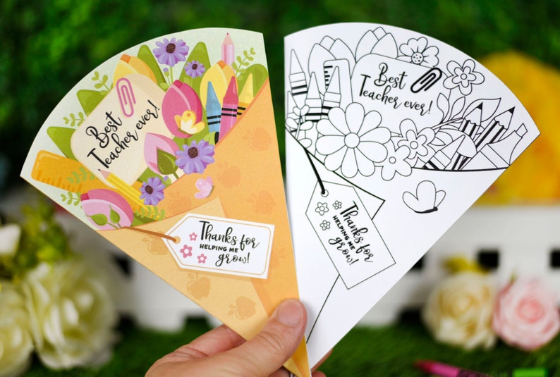 Printable Teacher Appreciation Card: Flower Bouquet, Color-in (PDF) - Etsy