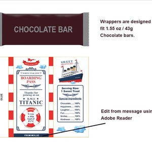 Printable Titanic Birthday Party Candy Bar Wrapper (PDF) - Etsy