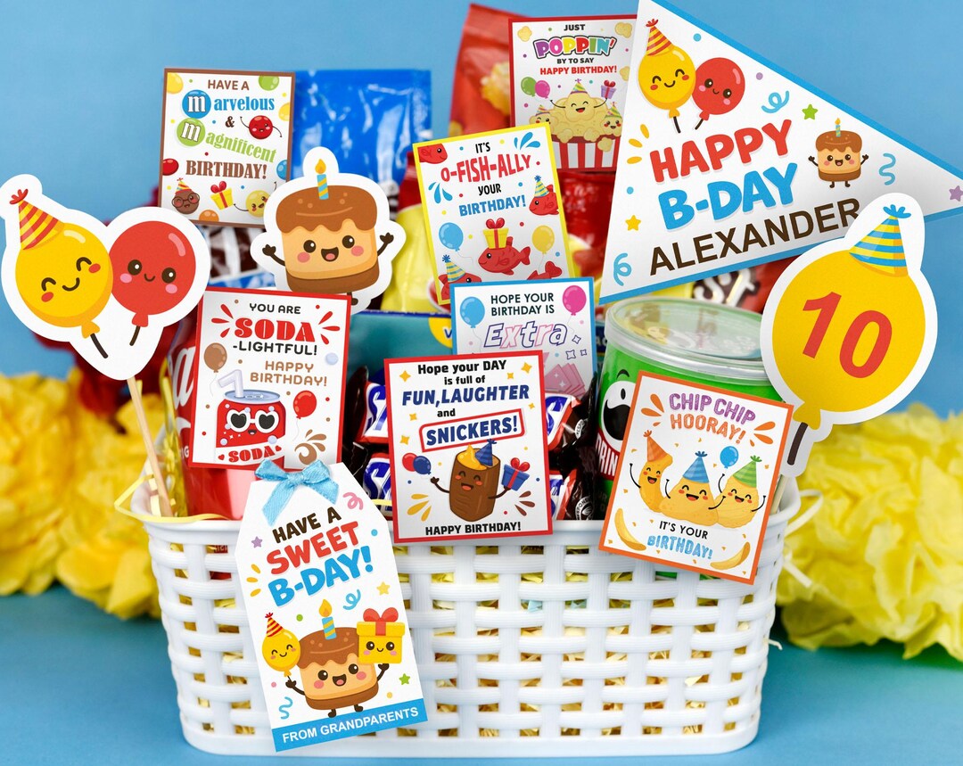 Printable Birthday Treat Tags: Candy Grams, Gift Basket Tags (PDF) - Etsy