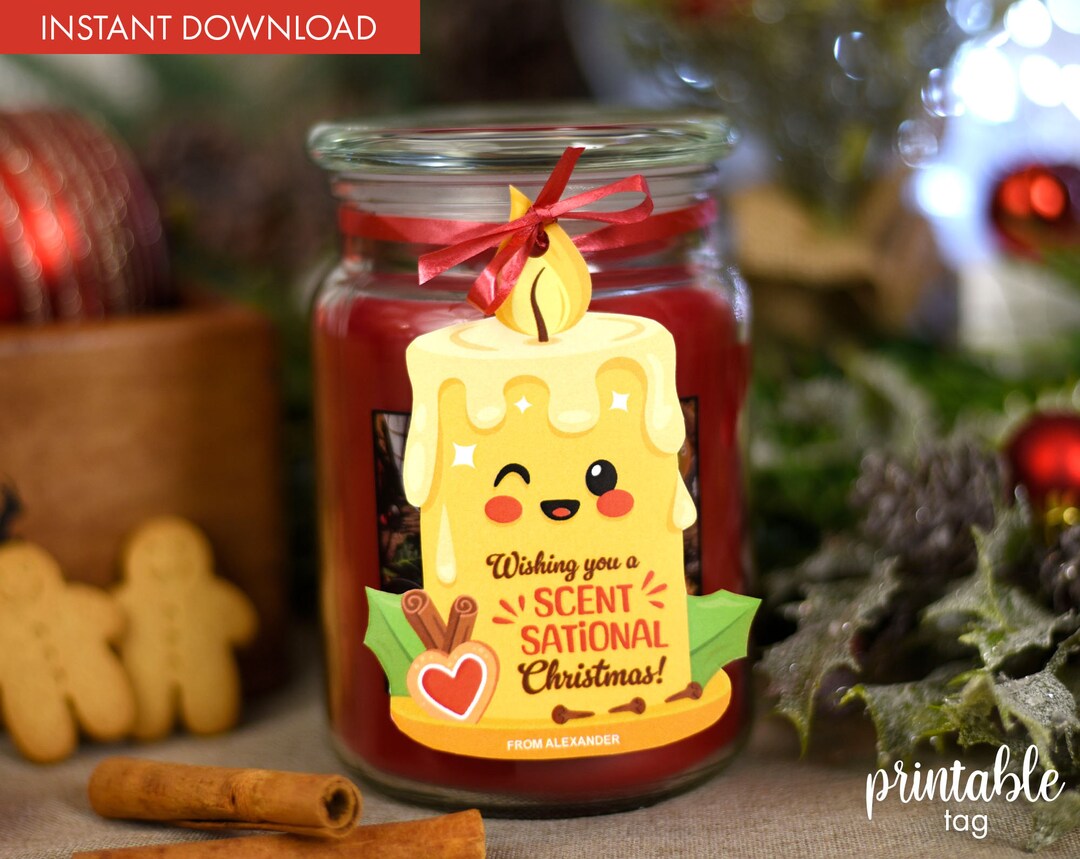 Printable Christmas Candle Gift Tag | Cute Candle Gift Tag Favor ...