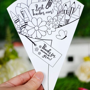 Printable Teacher Appreciation Card: Flower Bouquet, Color-in (PDF) - Etsy
