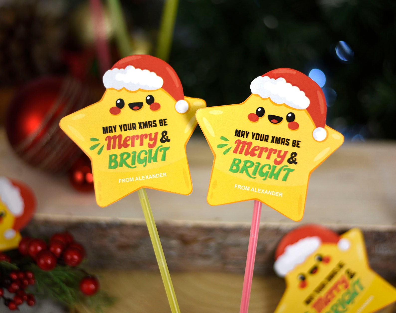 Printable Christmas Glow Stick Tags: Kawaii Star Design (PDF & PNG) - Etsy